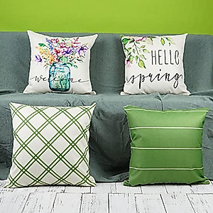 ONWAY Spring Pillow Covers 18x18 Set of 4 Spring Floral Waterproof Farmhouse Decorations Outdoor Green Patio Throw Cushion Case for Sofa Couch Home Decor