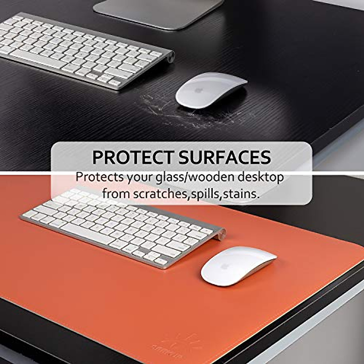 Orange/Green Dual-Sided PU Leather Desk Pad, 2023 Upgraded Sewing Laptop Mat, Waterproof Large Mouse Pad, Non-Slip Writing/Painting Mat Desk Blotter Protector for Office/Home 31.5"x15.8" (80x40cm)
