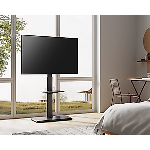 FITUEYES Swivel Floor TV with Wood Base for 32-75 inch TVs Modern Corner TV Stands for Bedroom Height Adjustable Universal Swivel TV VESA 600x400 mm