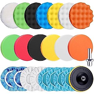 SIQUK 23 Pieces 5 Inch Buffing Pads Car Polisher Bonnets Foam Polishing Pad Kit Wax Buffer Polish Pads Car Buffer Attachment for Drill