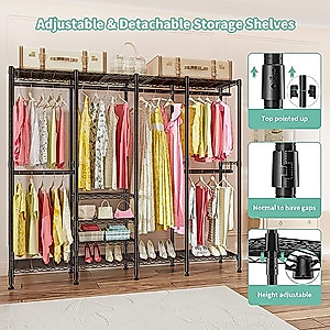 SEMHOR S5 Clothes Rack Heavy Duty Clothing Rack with 7 Shelves & 4 Hang Rods, Freestanding Metal Garment Racks for Hanging Clothes, Black Portable Wardrobe Closet 15.8"W X 76"L X 75.6"H, Load 920LBS