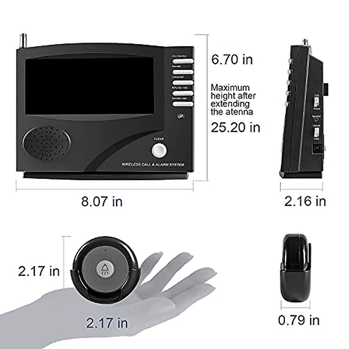 SYNLETT Wireless Calling System Nurse Call System Caregiver Pager for Restaurant Clinic Nursing Home 11 Languages 3 Alert Tones, 10 Call Buttons and 1 Monitoring Unit for Patients Seniors Customer