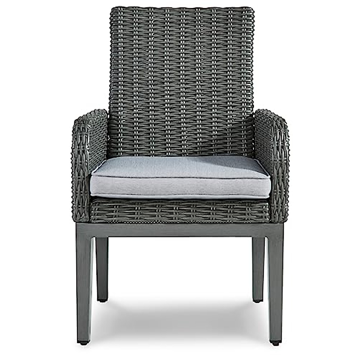 Signature Design by Ashley Elite Park Casual Outdoor Resin Wicker Arm Chair with Cushion, 2 Count, Gray