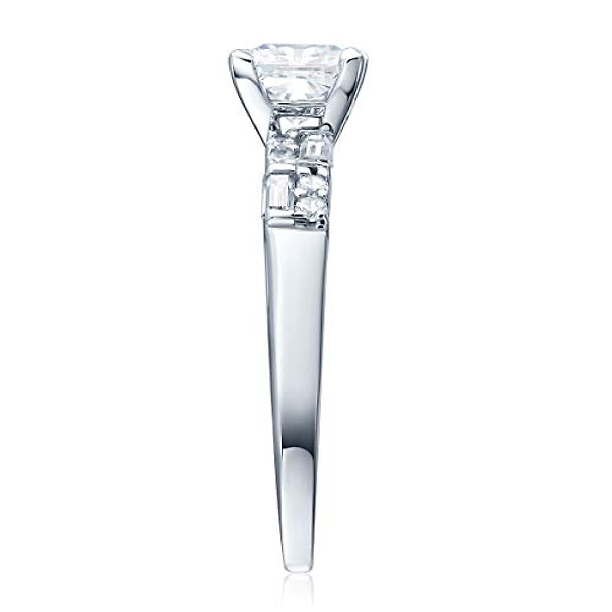 Wellingsale Ladies Solid 14k White Gold Polished CZ Cubic Zirconia Princess Cut Engagement Ring and Wedding Band Bridal Set - Size 8