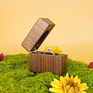 Tinnberlohas Slim Engagement Ring Box - Wood Ring Box for Proposal Wedding Ceremony - Anniversary Birthday Gift Ideas (Walnut Wood)