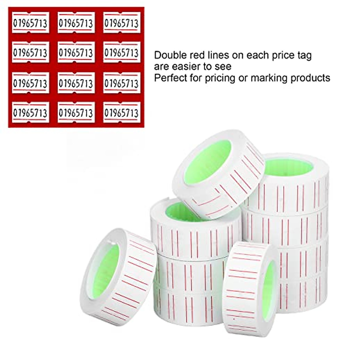 Jopwkuin Price Tag Labels, Clear Printing Quick Drying Ink Paper Price Stickers Smooth Output with Red Lines for MX5500 Labeller
