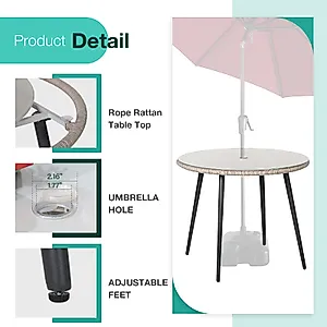 Patiorama 5-Piece Patio Dining Set, Outdoor Dining Table Chair Set, All-Weather Twisted Rattan Wicker Rope Conversation Set, Patio Furniture Set w/Umbrella Hole, 4 Cushioned Chairs&Glass Table(Tan)