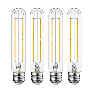 LVWIT T10 Dimmble LED Tubular Bulb 7.7W(60W Equivalent) Vintage Edison LED Filament Lights E26 Medium Base 2700K Warm White, 800LM,Clear Glass Cover,4-Pack