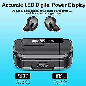 Wekily Ear Buds Wireless Bluetooth Earbuds 5.3 Headphones 108H Playtime with 2600mAh Charging Case to Charge Phone, LED Display Earphones Mic Deep Bass for Work Sport, Black (Q26-BL)