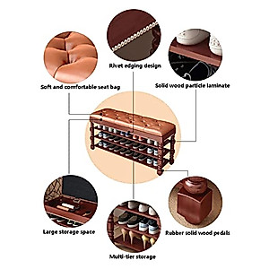 ALDEPO Shoe Cabinet Retro Home Shoe Cabinet Changing Stool Shoe Cabinet with Solid Wood Seat Wardrobe Bench Flip Design Storage Shelf PU Leather Quick Assembly Living Room Bathroom Hotel Can
