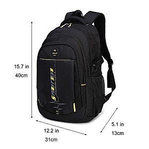 goldwheat School Backpacks Student Bookbag Casual Shoulder Daypack Travel Back Pack for Teen Boys (Black-3)