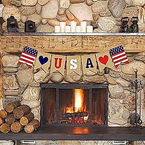 Jute Burlap USA Banner American Independence Day 4th of July Mantel Fireplace Decoration