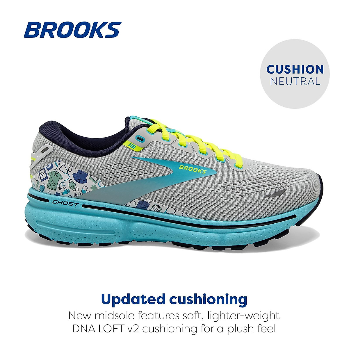 Brooks Women's Ghost 15 Neutral Running Shoe - Oyster/Bluefish/White - 8.5 Medium
