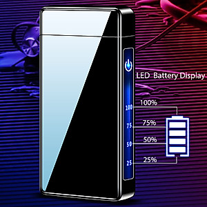 Dual Arc Plasma Lighter Windproof USB Rechargeable Flameless Lighter with LED Battery Indicator and Touch Sensor Switch (ICE Black)