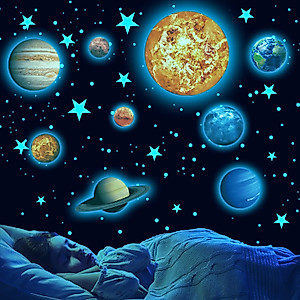Glow in The Dark Stars for Planets Solar System Wall Stickers Ceiling Stickers Kids Christmas Birthday Gift for Girls and Boys