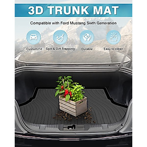 Mixsuper Custom Fit Cargo Liner for 2015-2023 Ford Mustang Coupe (Fits Models Without Subwoofer in Cargo Area) All Weather Rear Trunk Liner Cargo Mat for Mustang Accessories (Not Fit Mach-E)