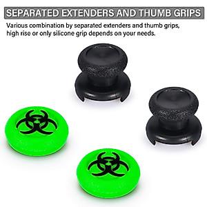 Playrealm FPS Thumbstick Extender & 3D Texture Rubber Silicone Grip Cover 2 Sets for Xbox Series X/S & Xbox One Controller(BioH Green)