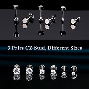 ZELORES 3 Pairs 20G CZ Stud Earrings Flatback 925 Sterling Silver Tragus Cartilage Stud Earrings Set Tiny CZ Stud Flat Back Earrings for Women Men (Silver-2/3/4mm)