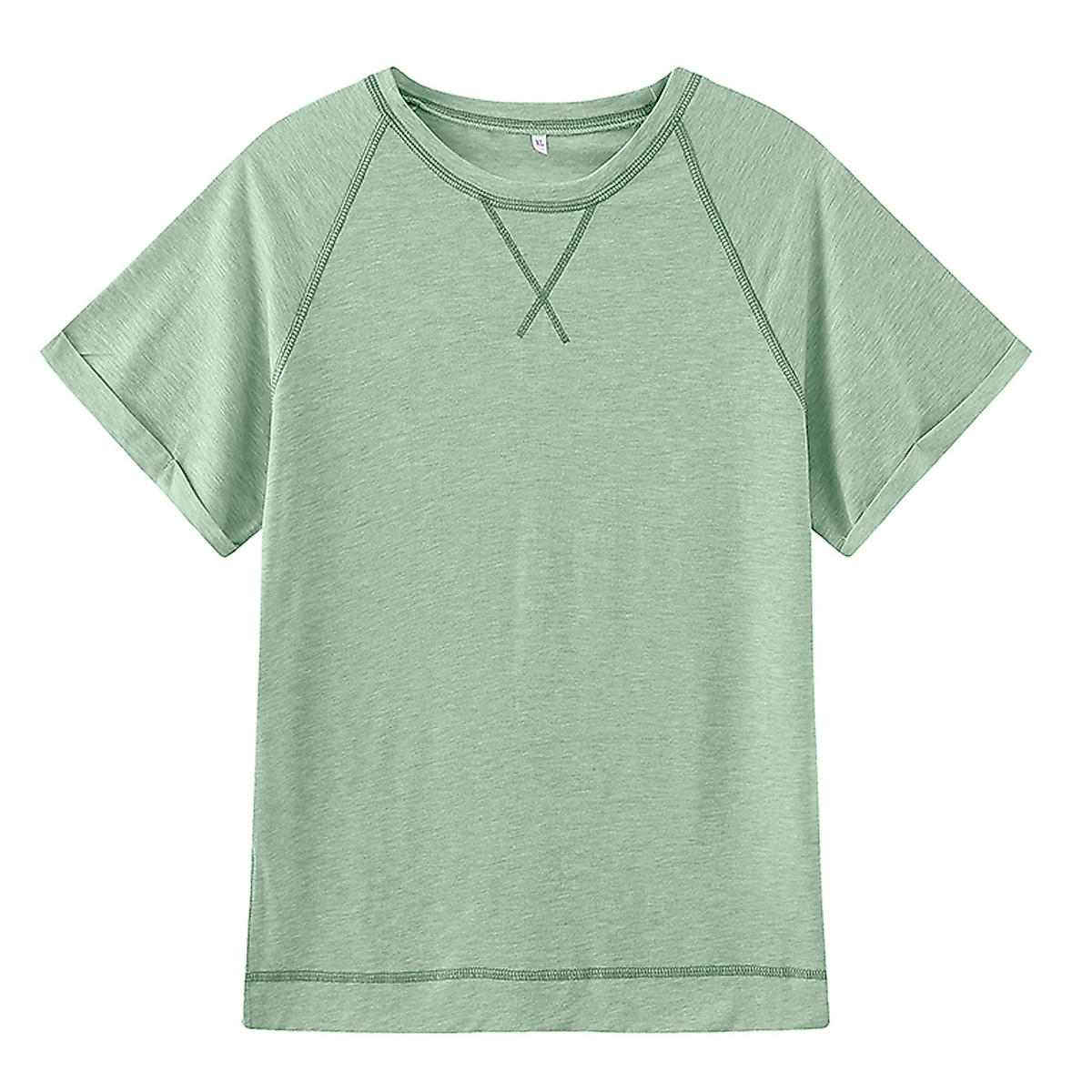 SURBEI Summer Shirts for Women Casual Crewneck Short Sleeve Tshirts,Loose Fit Raglan Tunic Shirts Tops,Light Green,X-Large