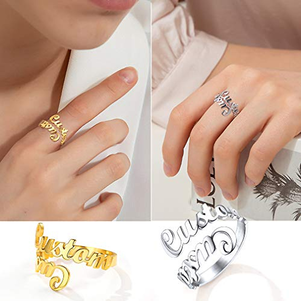 Custom4U 2 Name Rings Personalized for Women