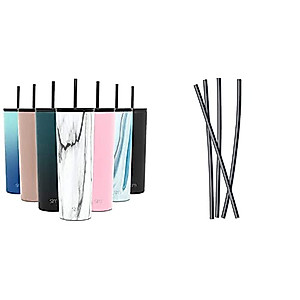 Simple Modern Classic Insulated Tumbler with Straw and Flip Lid Stainless Steel Water Bottle Iced Coffee Travel Mug Cup, 28oz (830ml)& Reusable Straws, Plastic-4 Pack, Graphite