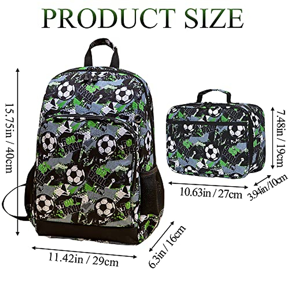 MOCCNORA Backpack for Kids Boys Preschool Backpack with Lunch Box Soccer Printed School Bags for Primary Students