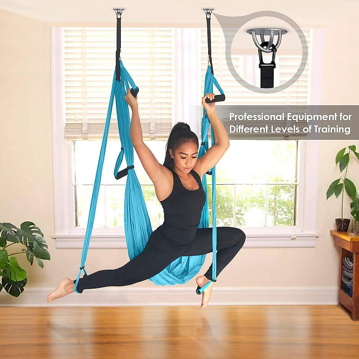 HITIK Aerial Yoga Swing Set Anti Gravity Yoga Hammock for Outdoor and Indoor Inversion Therapy Flying Sling Set (with Ceiling Mount Accessories) blue