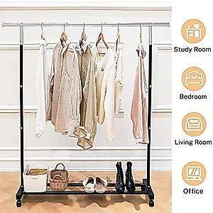 CANPA Clothes Rack, 55.51 Inch Garment Rack with Wheels and Bottom Shelf, 130LB Capacity Clothing Racks for Hanging Clothes, Coats, Shirts, Sweaters, Skirts, Black