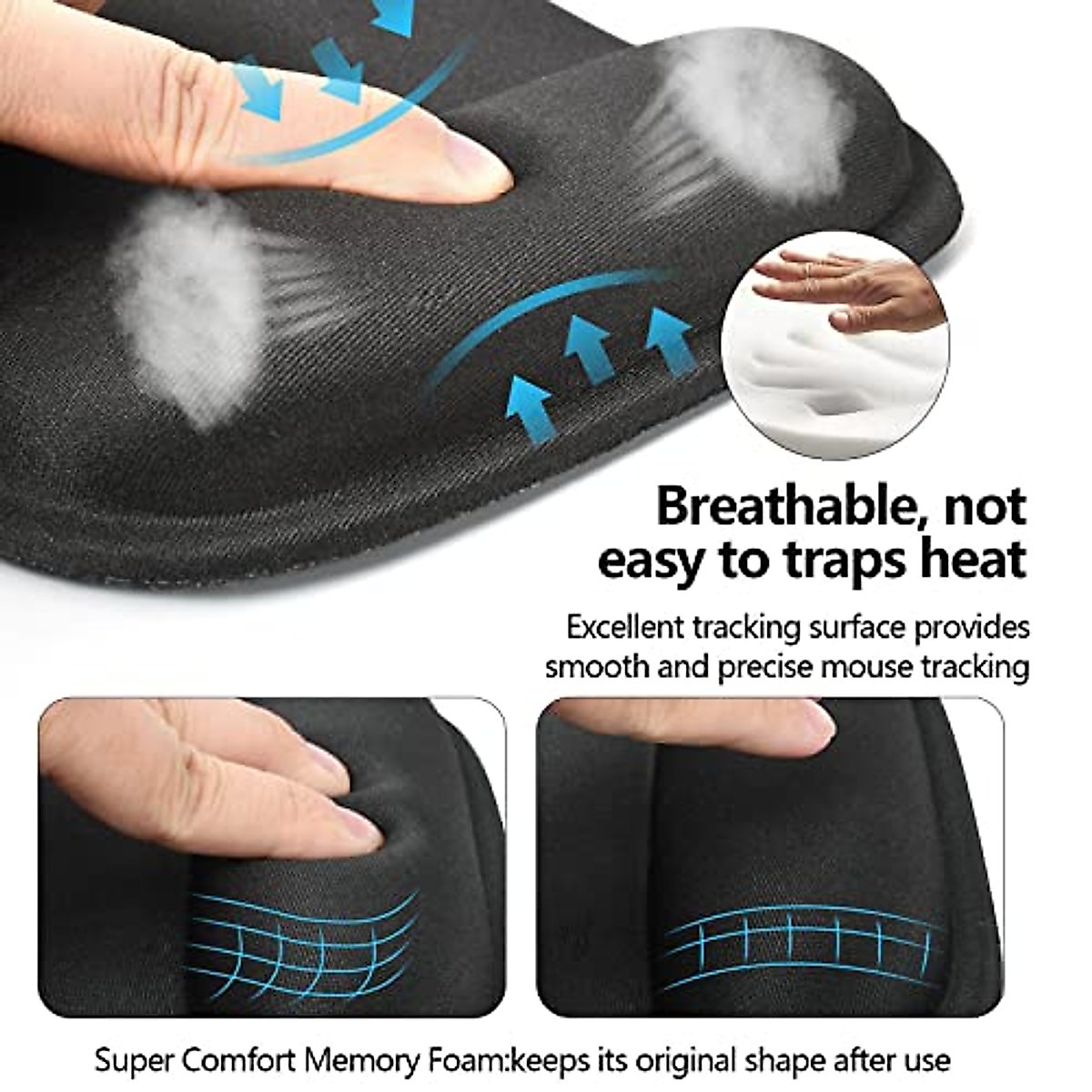 Mouse Pad with Wrist Support, Memory Foam, Non-Slip Rubber Base, Ergonomic Mousepad with Wrist Rest - Pain Relief, Comfortable Computer Mouse Pad for Laptop, Gaming & Office