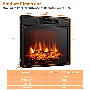 Nightcore 18’’ Electric Fireplace Insert, Electric Heater with Adjustable LED Flame, Remote Control, Safer Plug and Sensor, 1400W Electric Stove Fireplace Iinsert, 1400W
