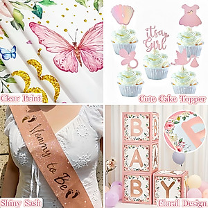 Daidle Baby in Bloom Shower Decorations, Girl Baby Shower Decorations Set with Cake Topper & Backdrop & Mom to Be Sash & Baby Box & Balloon Arch Kit, Floral Party Decorations, Pink Theme Decor
