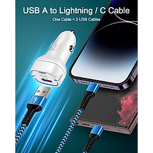 Apple Lightning & USB-c 2-in-1 Charging Cable (4 Feet), USB to Lightning & USB to Usbc Long Fast Charger Cord for iPhone 15 Plus 14 13 12 11 Pro/max I iPad Pro/air/Mini, Samsung Galaxy, Google Pixel