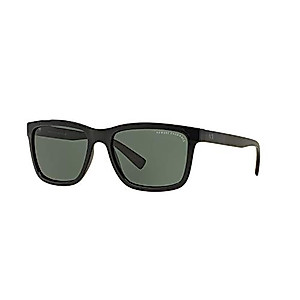 A|X ARMANI EXCHANGE Men's AX4045S Rectangular Sunglasses, Shiny Black/Green, 56 mm