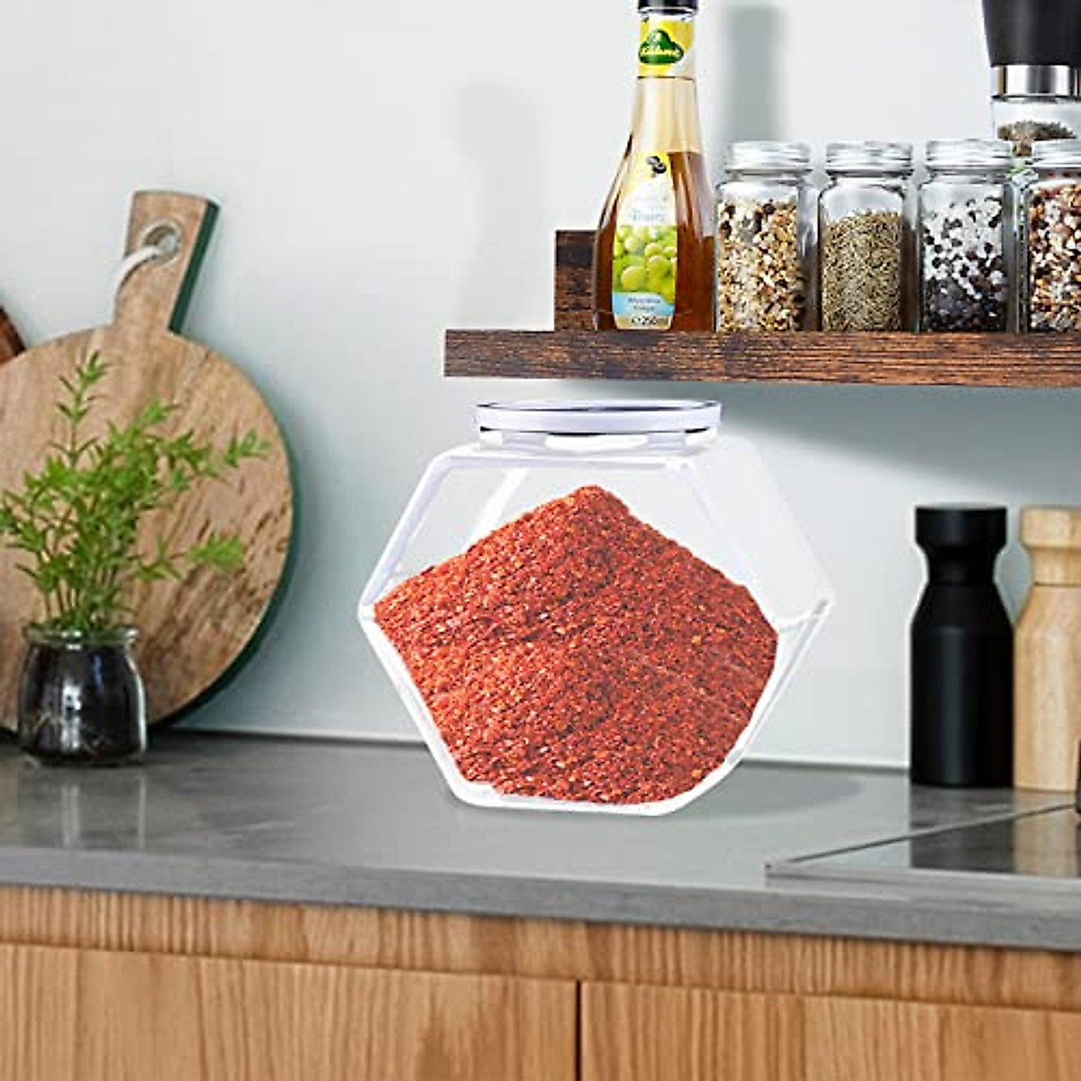 Merkaunis 12PCS Hexagon Plastic Jars Clear Candy Jar Plastic Cookie Jars with Airtight Lids Plastic Jar with Lid Wide Mouth Reusable Containers Bulk Coffee Candy Display for Gifts and Storage (30 oz)