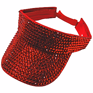 ASUITOFK Bling Rhinestone Sport Sun Visor Hats Adjustable Summer Cap Visor Caps for Men and Women Outdoor Hat Red