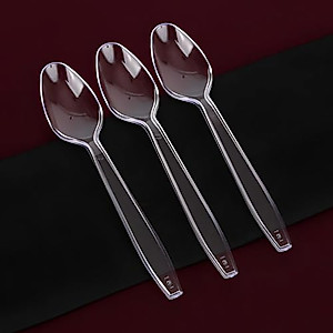 Simcha Collection Inspired Clear Plastic Teaspoons (Pack Of 48) - King Size Deluxe & Stylish Flatware, Perfect For Birthday Parties, Special Events, Catering, Everyday Use, & More