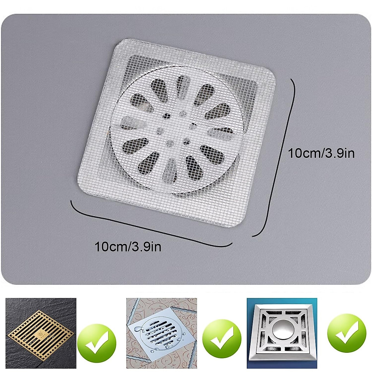 Shower Drain Hair Catcher Disposable 50 Pack，4" X 4" Shower Drain Cover Mesh Stickers Easy to Install and Clean Suit for Bathtub, Bathroom, Kitchen and Laundry