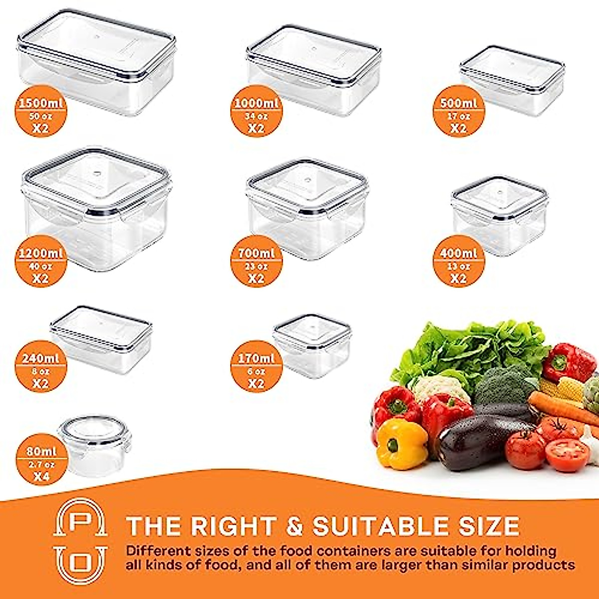40 PCS Food Storage Containers with Lids Airtight (20 Containers & 20 Lids), Plastic Meal Prep Container-Stackable 100% Leakproof & BPA-Free Organization and Storage Set, Lunch Containers