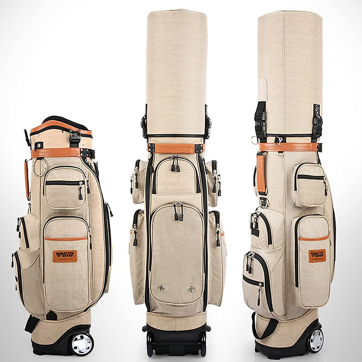 ACXZ Golf Travel Bag for Women Men with 10 Way Dividers, with Rain Cover, Cooler Pocket/Shoe Pocket, Golf Carrying Bag with Wheels, Red/Khaki/Dark Blue/Grey