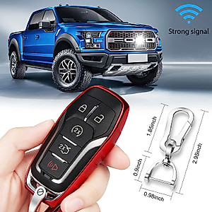 QBUC for Ford Key fob Cover,TPU Car Key Case Protector with Keychain Compatible with Ford Fusion F-150 Edge Explorer Mustang Lincoln MKZ MKC 2/3/4/5 Buttons Smart Key,red