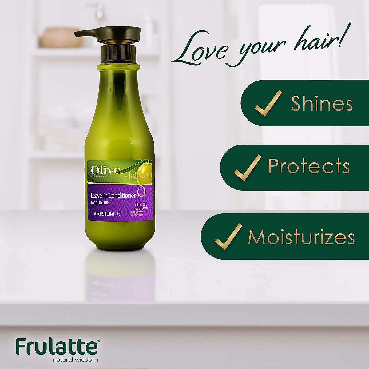 Frulatte Protecting Olive Leave In Conditioner with Certified Organic Olive Oil for curly hair 13.5 fl oz