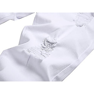 QIMYUM Mens Ripped Jeans, Distressed Destroyed Slim Fit Straight Leg Denim Pants (40, white7021)