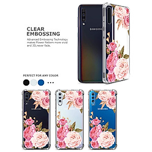 GREATRULY Floral Clear Case for Galaxy A50 for Women Girls,Pretty Phone Case for Samsung Galaxy A50 (2019),Flower Design Transparent Slim Soft Drop Proof TPU Bumper Cushion Silicone Cover Shell,FL-K