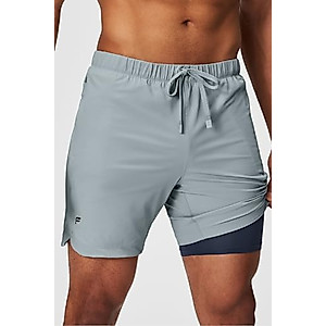 Fabletics Men's The One Short (Lined), Training, Swimming, Lightweight, Quick-Dry, Zip Pocket, Stretch Woven, 7" Inseam, XL, Shadow Grey