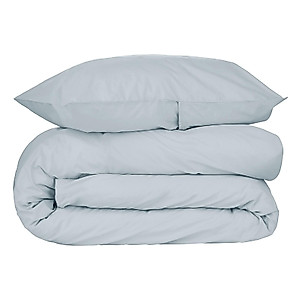 Nate Home by Nate Berkus 200TC 2-Piece Cotton Percale Duvet Cover | Crisp, Cool, Breathable Bedding Set from mDesign - Twin Size - 1 Duvet Cover/1 Pillow Sham, Heron (Light Blue)
