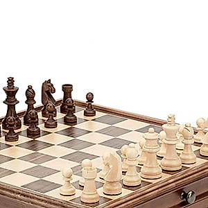 THPT Walnut Wood Chess Set Chess and Checkers Set with Chess Pieces Storage Slots Chess Board Game for Kids Gift Board Games