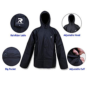 Niruoxn Rain Suit for Men Women Waterproof Ultra-Lite Rain Coat with Pants Reusalbe Portable(Black,Large)