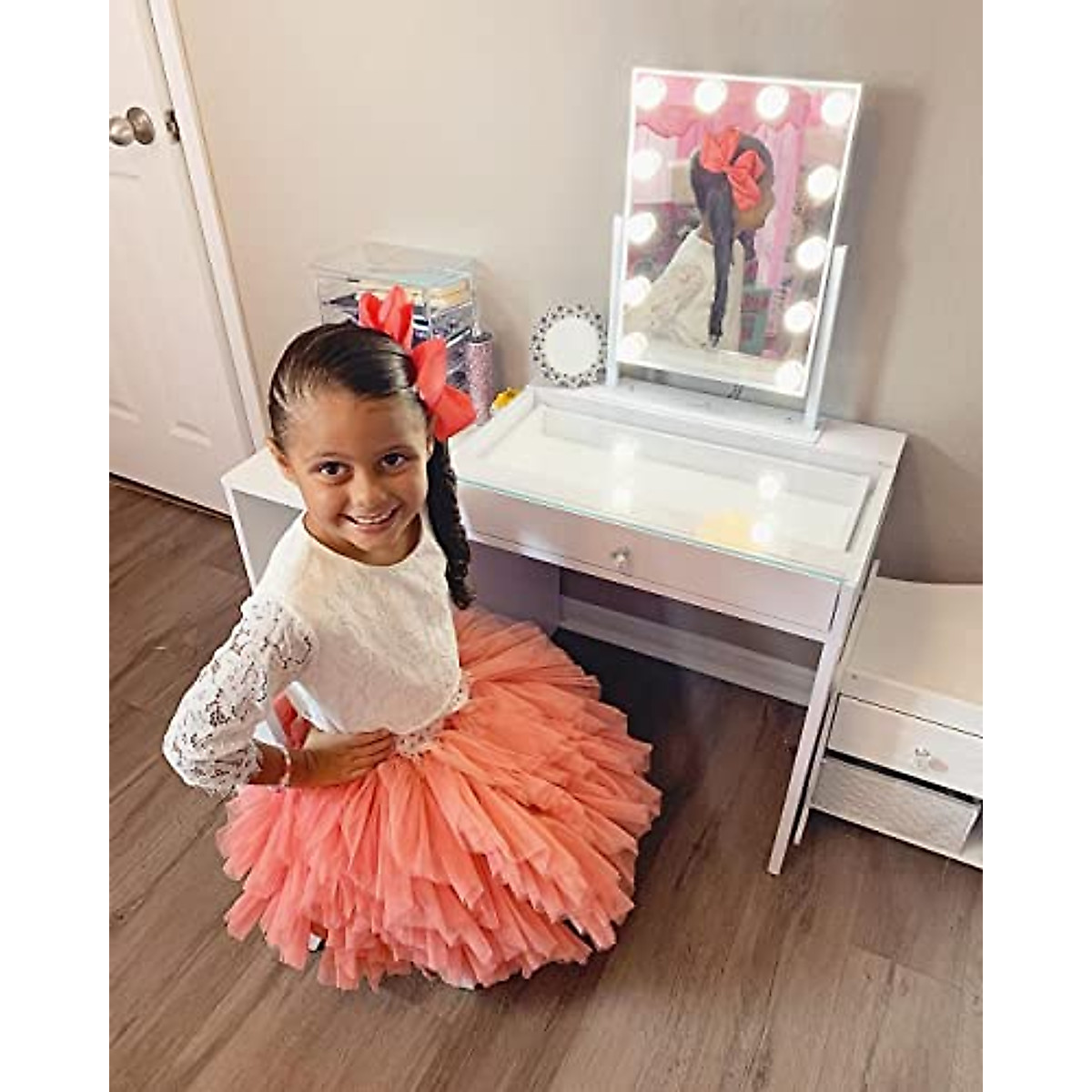 Impressions Vanity Hollywood Tri-Tone XL Makeup Mirror with 12 LED Bulbs, Dressing Mirror with 360 Degree Swivel (White)