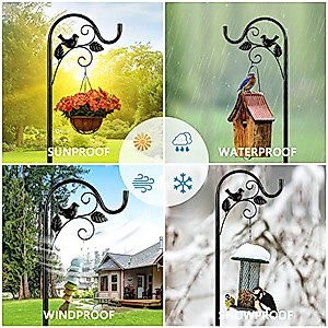 Art Elf Shepherds Hooks for Outdoor Bird Feeder Pole Hanger 67 Inches Plant Hooks with 5 Prongs Base Stainless Metal Adjustable Garden Hanging Holder for Lanterns Weddings Decor Bird Black