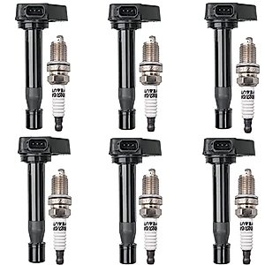OYEAUTO Iridium Spark Plug Ignition Coil Pack Set of 6 UF242 30520-P8E-A01 Compatible with Honda Odyssey Accord Acura TL CL 3.0L 3.5L 3.7L V6